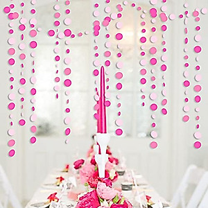 Hot Pink Party Decorations Circle Dots Garland Rose Pink White Hanging Paper Polka Dots Streamer for Birthday Bachelorette Engagement Wedding Baby Bridal Shower Anniversary Minnie Theme Party Supplies