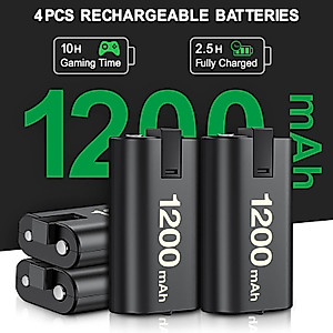 USB C Charger Station for Xbox One Rechargeable Battery Pack, 4x1200mAh (4x2880mWh) Batteries for Xbox One Controller, Battery Packs for Xbox Series X/Xbox Series S/Xbox One S/Xbox One X/Elite