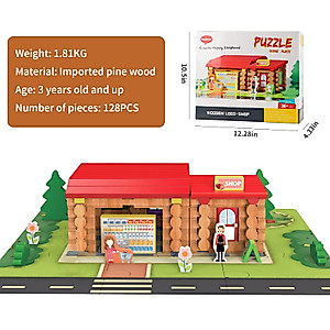 Wondertoys 239 Pieces Real Wood Logs Set Ages 3+, Classic Building Log Gift Set for Boys/Girls– Creative Construction Engineering - Top Blocks Game Kit - Preschool Education Toy