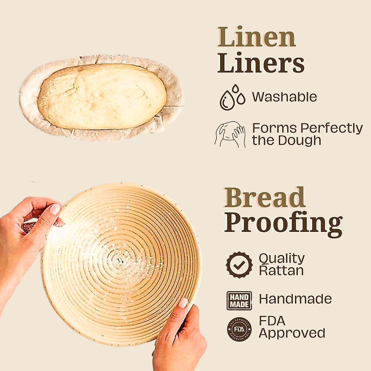 Banneton Bread Proofing Basket Set - Oval & Round Sourdough Proofing Basket w/Cover, Metal & Plastic Scraper, Scoring Lame w/Leather Case and 5 Blades - Bread Making Tools and Supplies (13 pieces)