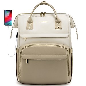 LOVEVOOK Laptop Backpack for Women, Fashion Computer Backpacks Purse, School Student Bookbag for Girl, Business Travel Bags, Doctor Nurse Backpack for Work, Fits 15.6-Inch Laptop, Beige-Khaki