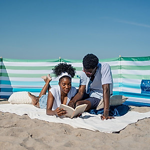 BEACH FENCE Premium 20 ft Beach Windscreen, Privacy Screen, Wind Blocker - Emerald Blue, Free Rubber Mallet and Carry Bag Included