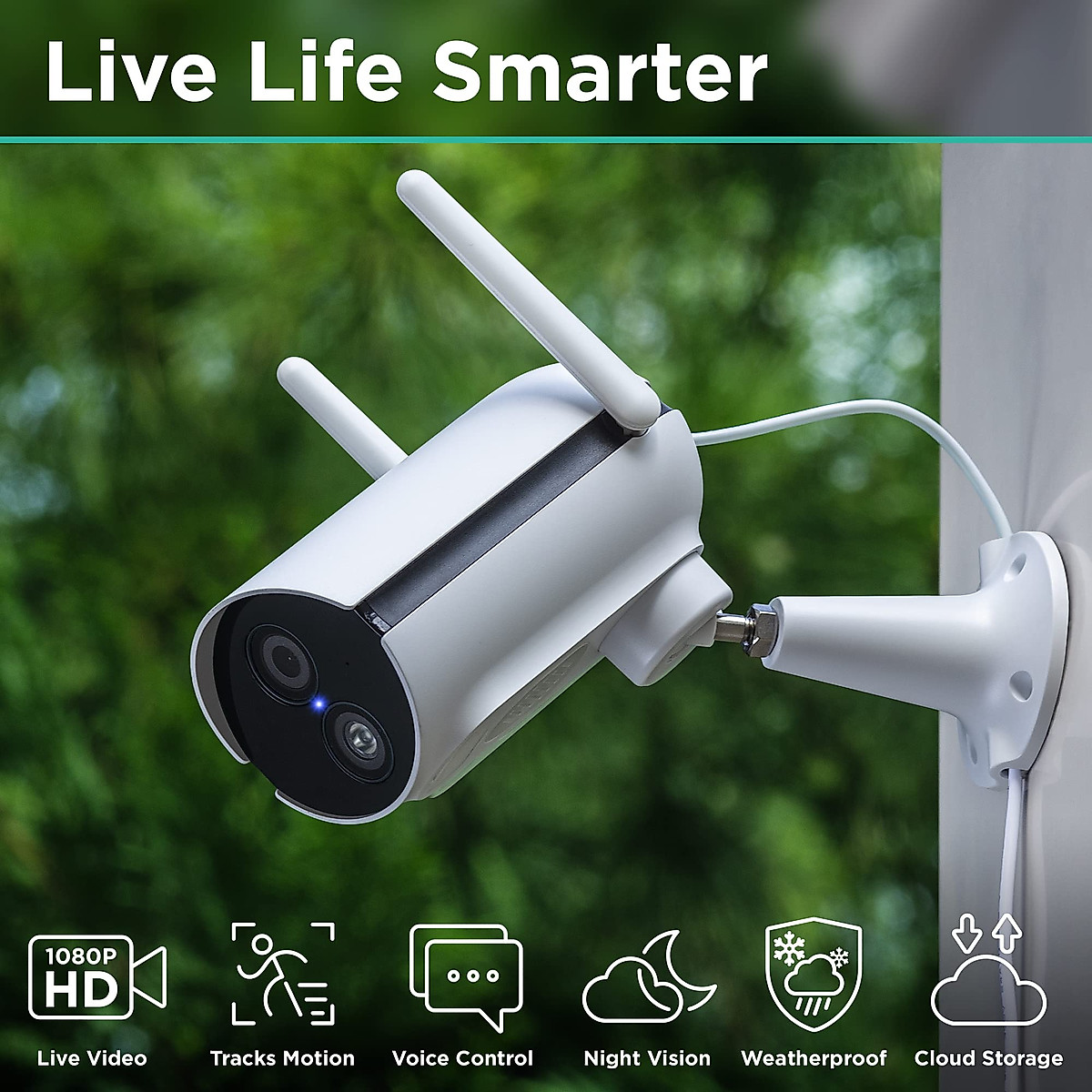 iHome ROTO Smart Outdoor WiFi Auto-Tracking Security Camera, IP65 Weatherproof Camera with 2-Way Audio, Night Vision, and Motion Alerts, 1080p HD