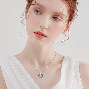 Shusukue Wave Necklace 925 Sterling Silver Heart Blue Crystal Necklace Surfer Beach Jewelry Gifts Ocean Summer Jewelry Gifts for Women