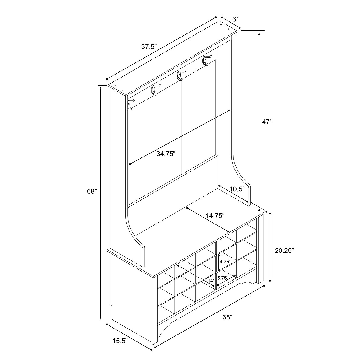 Prepac Hall Tree with Shoe Storage, Espresso