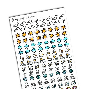 Die Cut Weather Icon Planning Stickers, 2 Sheets, 224 Total Stickers, 0.5" wide, Multicolor, Personal Planners and Journals