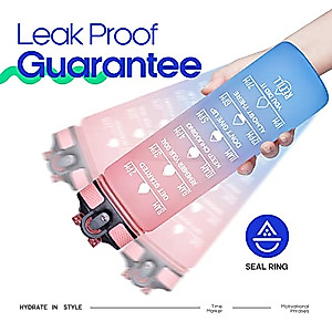 Giotto 32oz Large Leakproof BPA Free Drinking Water Bottle with Time Marker & Straw to Ensure You Drink Enough Water Throughout The Day for Fitness and Outdoor Enthusiasts-Ombre Pink Blue