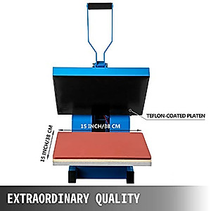 VEVOR Heat Press 15X15 Inch Heat Press Machine Industrial Quality Power T Shirt Heat Press Sublimation Machine Clamshell Heat Press Machine for T Shirts (Blue)