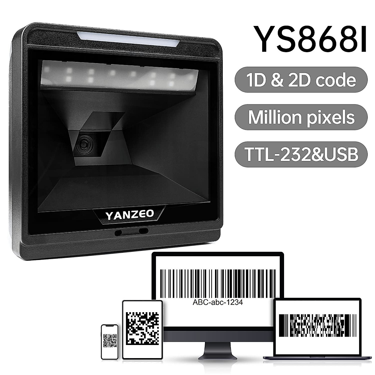 Yanzeo YS868 Laser Flatbed Desktop Omnidirectional Bar Code Reader High Speed Automatic 1D Laser Barcode Scanner Image