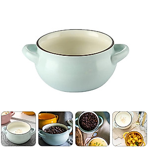 UPKOCH Ramen Ceramic Soup Bowls with Handles French Onion Soup Oven Safe Soup Mug Rice Dessert Kitchen Serving Bowls for Cereal Noodle Breakfast Stew Pot Blue French Onion Soup Bowls