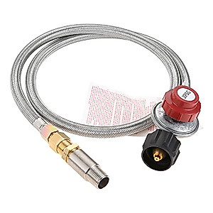 Propane Gas 30PSI High Pressure Regulator&54046-0608 Brass Tube Fitting, Coupling, 3/8" Flare x 1/2" Female Pipe with 1/2" Air Mixer Nozzle Valve for Propane Gas LPG Fire Pit (150000 BTU)