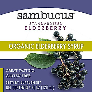 Nature's Way USDA Organic Sambucus Elderberry Syrup, Herbal Supplements, Gluten Free, Vegetarian, 4 Ounce (Packaging May Vary)