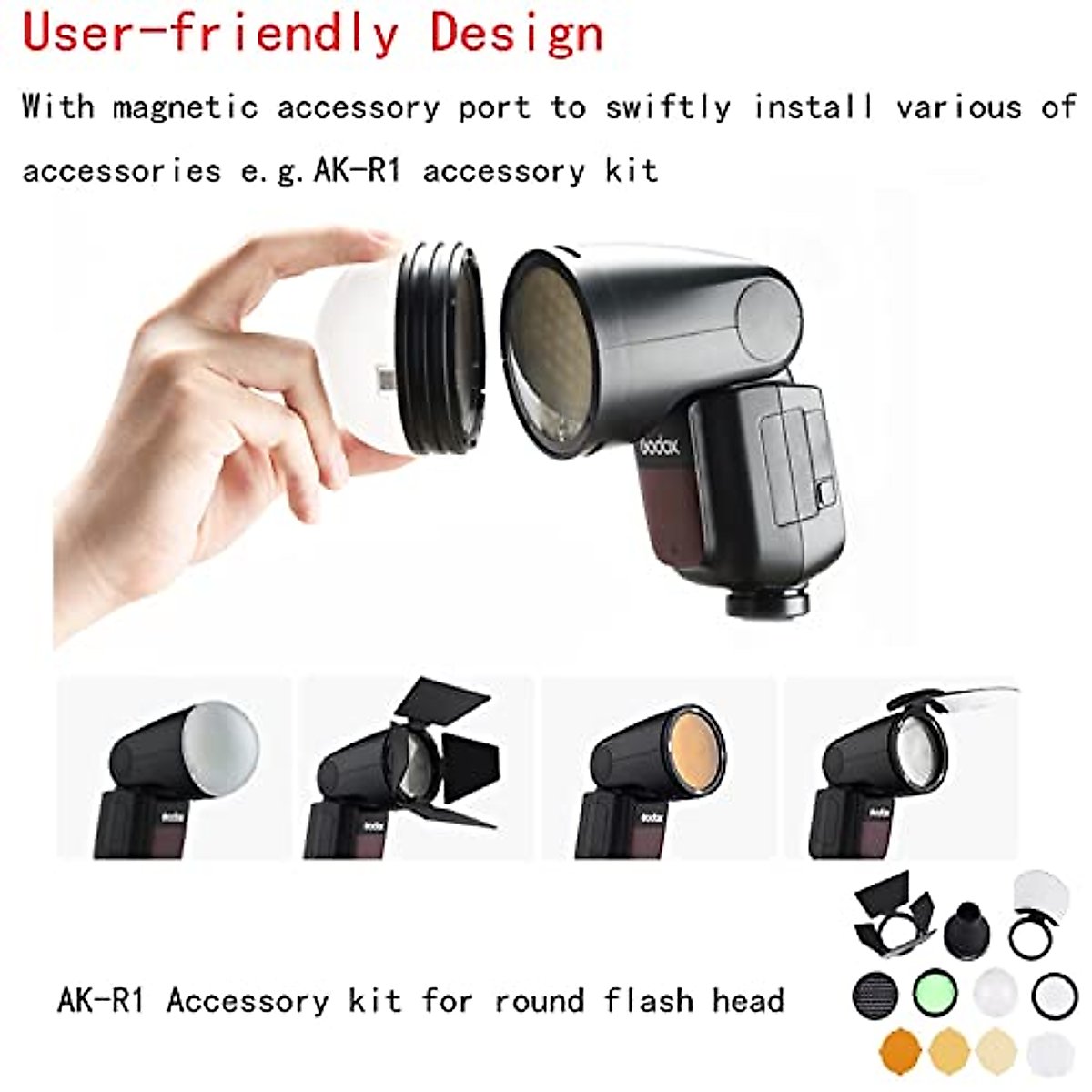 Godox V1 V1-S V1S Round Head Camera Flash for Sony Flash Speedlight Speedlite Light,76Ws 2.4G TTL1/8000 HSS,480 Full Power Shots,1.5s Recycle Time,2600mAh Li-ion Battery,10 Levels LED Modeling Lamp
