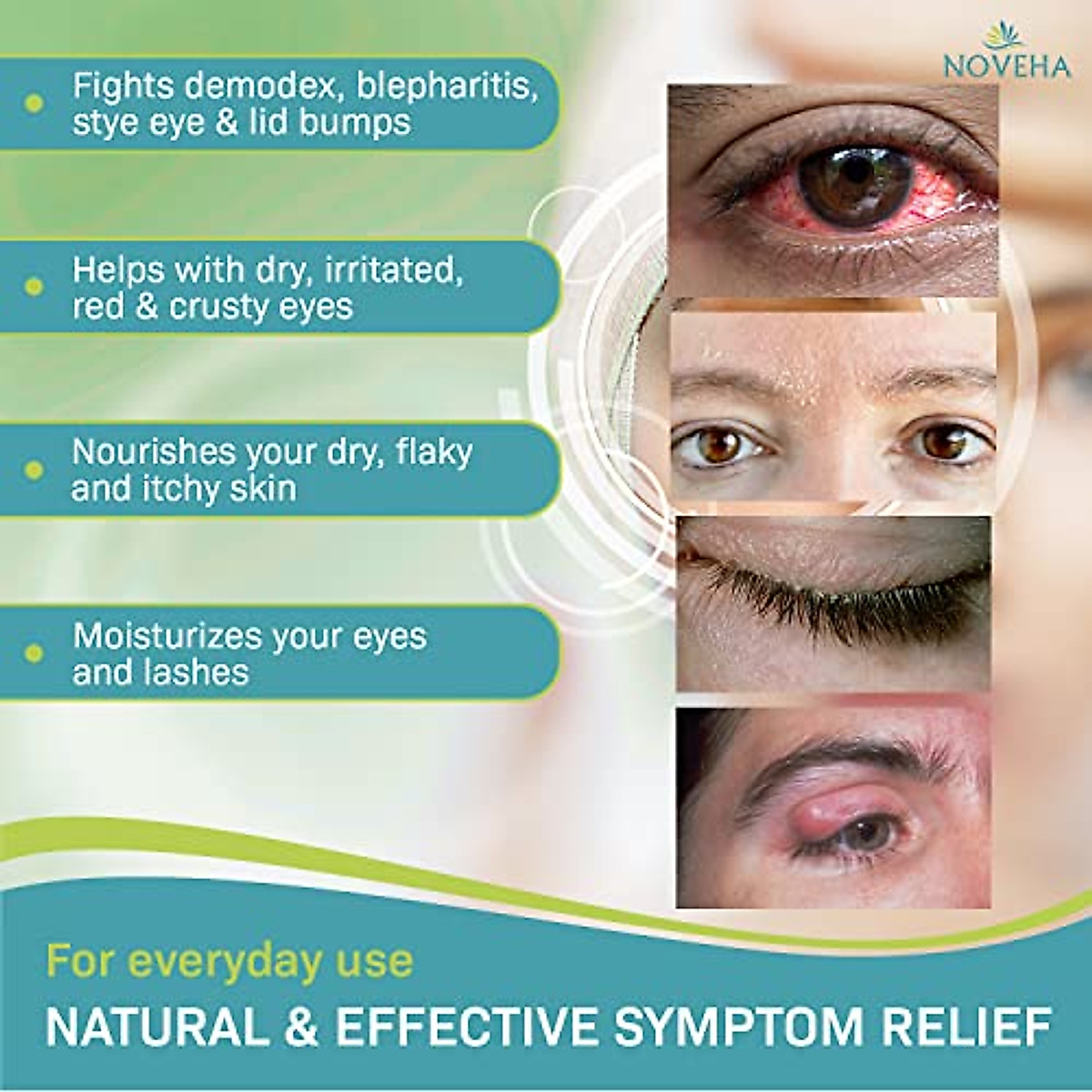 NOVEHA Tea Tree Oil Foaming Cleanser | Therapeutic Daily Skincare For Eyelash & lids, MGD, Eye Irritations, Stye Eyes, Skin Dryness, Moisturize with Organic Ingredients, For All Skin Types 3.38 Fl Oz