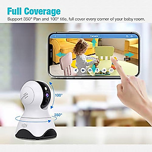 Baby Monitor with Camera and Audio, 1080P HD Night Vision Pet Camera with Motion Tracking and Sound Detect, 2.4G WiFi Indoor Security Camera with 2-Way Talk, Cloud & SD Card Storage, Works with Alexa