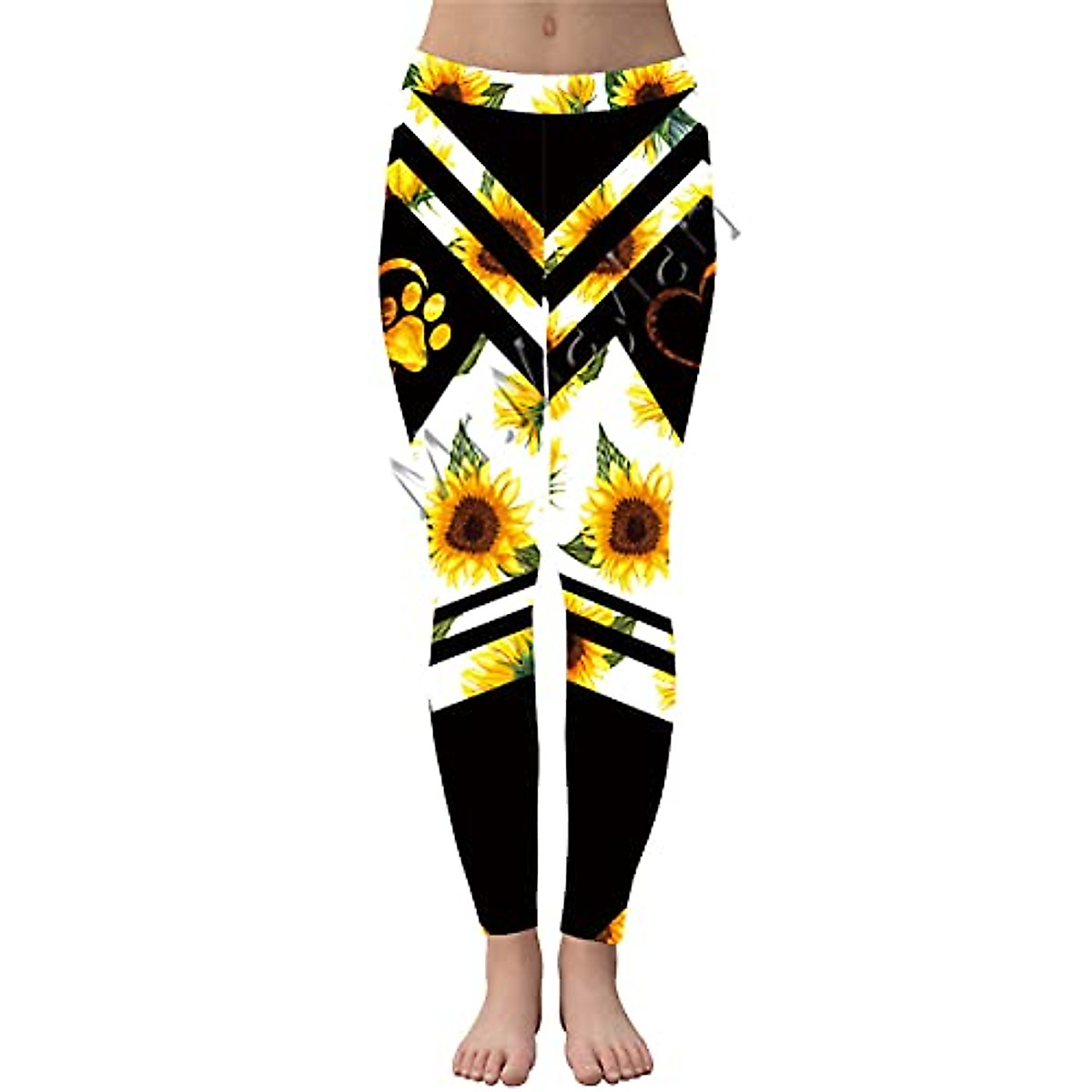 Sunflowers Heart Dog-Paw Print 3D Hollow Tanktop, Women Sexy Vest Girls Fashion Tank Tops, Leggings And Vest Set tanktops n leggings S