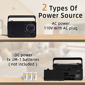 2022 New BOCTOP Portable AM/FM Radio, Simple Transistor Radio with Flashlight, 3 D Battery Operated/AC Powered, Easy to Use, Suit for Senior and Home