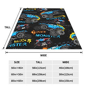 Monster Cartoon Truck Throw Blanket Car Gift for Boys Kids Bedding Room Decor Flannel Blankets Microfiber Soft Warm for Couch Sofa Bed Livingroom Beach Travel 50"x40"