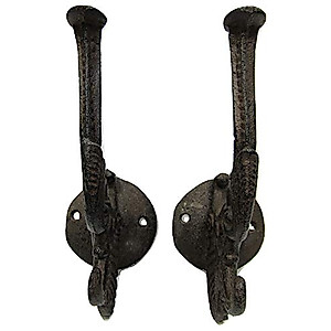 Coat Hat Hooks Cast Iron 6.5" x 4" Triple Hook Lot Set of 2 Antique Vintage Style