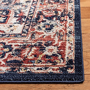 SAFAVIEH Charleston Collection 6'7" Square Navy / Red CHL411L Oriental Distressed Non-Shedding Living Room Bedroom Area Rug