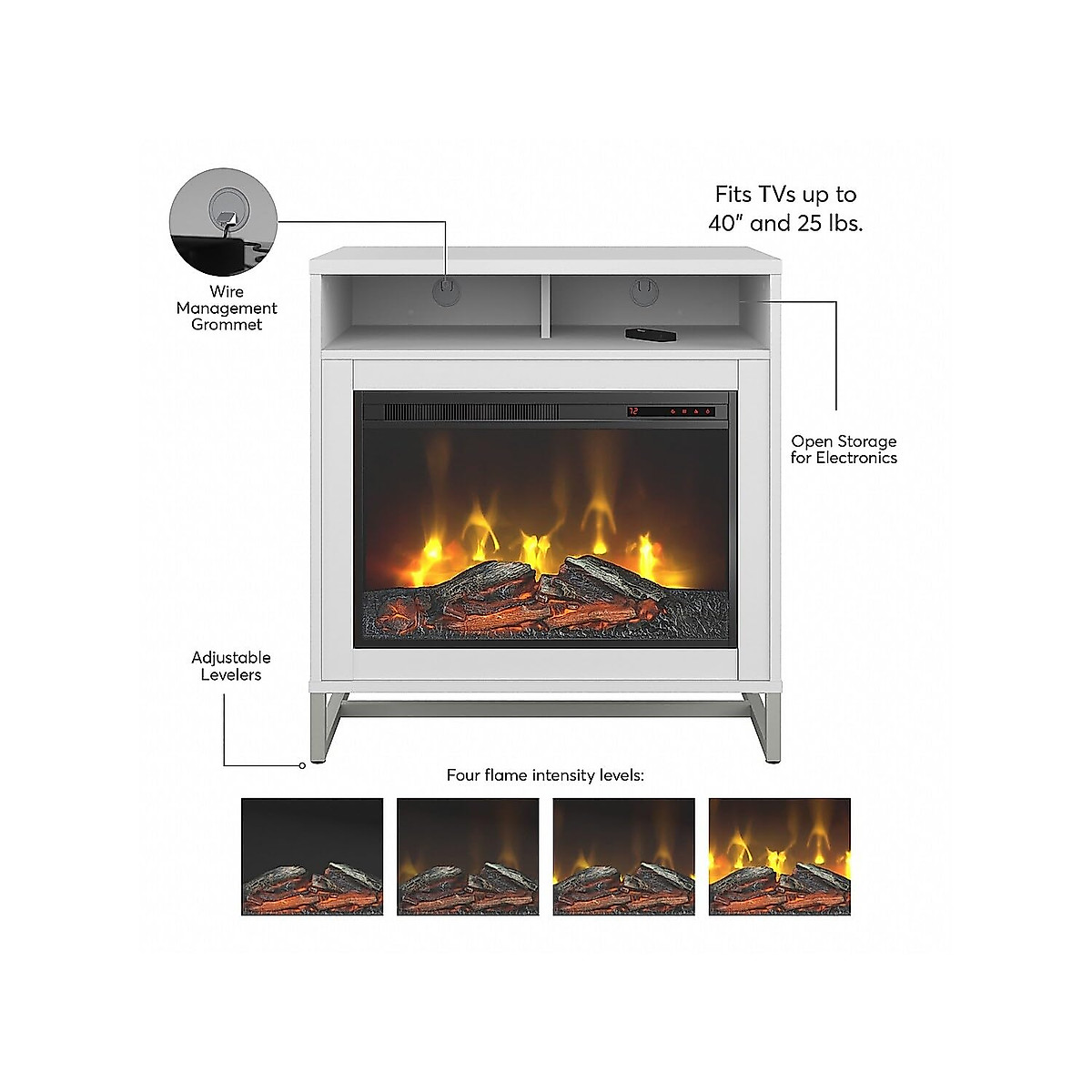 Office by kathy ireland Method Floor Standing Electric Indoor Fireplace with Shelf, 32-inch W, White (KI70209FRK)