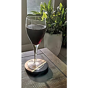 Black Slate & Acacia Wood Coasters with Brass Inlay, Set of 4