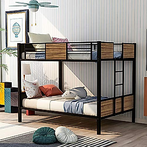 Full Over Full Bunk Bed, Metal Bunk Bed Frame, Sturdy Steel Bed Frame, Modern Style Bunk Beds for Kids, Toddlers, Teens, Adults, Bedroom, Dorm, Black