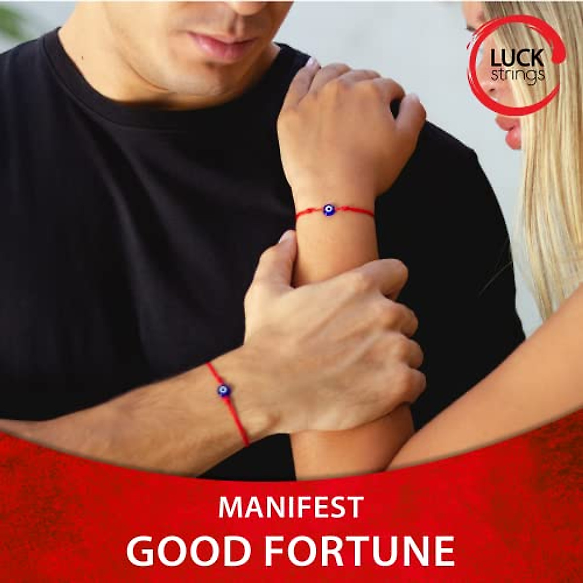 LUCK STRINGS Lucky Evil Eye Protection Bracelet, Adjustable Red String, Handmade Evil Eye Strand Bracelet For Men and Women