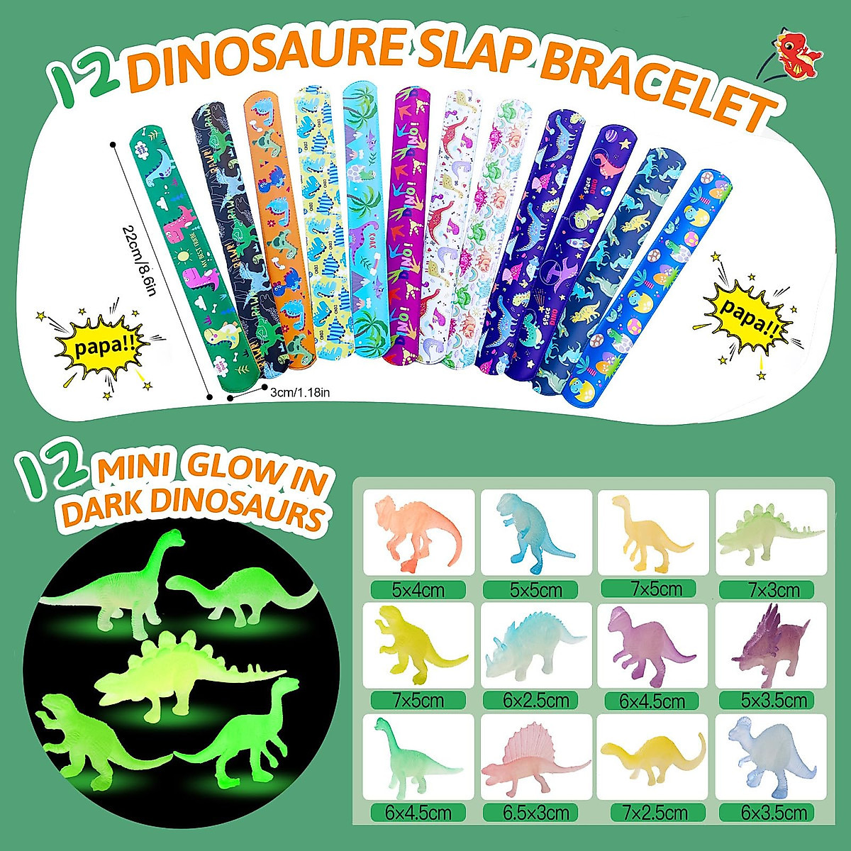 CIRDOTSH Dinosaur Party Favors For 12 Kids, Dinosaur Birthday Party Supplies, Dinosaur Goodie Bags for Boys Girls Birthday, Dinosaur Gifts Bags Fillers Pinata Stuffers, Dinosaur Themed Party Toys