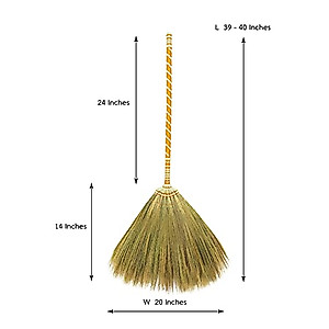Asian Straw Broom Thai for Cleaning Floor,Housewarming Gift,Thai Vintage Retro Grass Broom Stick, Hardwood Sweeper with Brush Power and Circle Cleaning ( Length 40 inch )