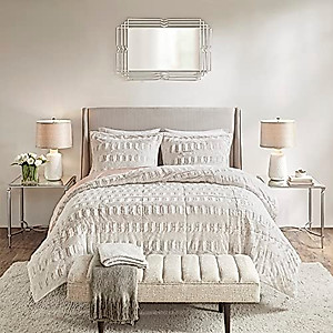 Madison Park Soft Plush Comforter Long Faux Fur Design, Mid Century, Modern All Season Down Alternative Bedding Set with Matching Sham, Full/Queen, Gia, Natural/Blush 3 Piece