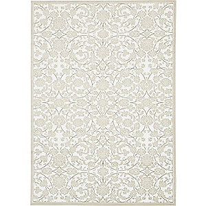 Unique Loom Rushmore Collection Classic Traditional Tone Textured Intricate Design Area Rug, 7 ft x 10 ft, Tan/White