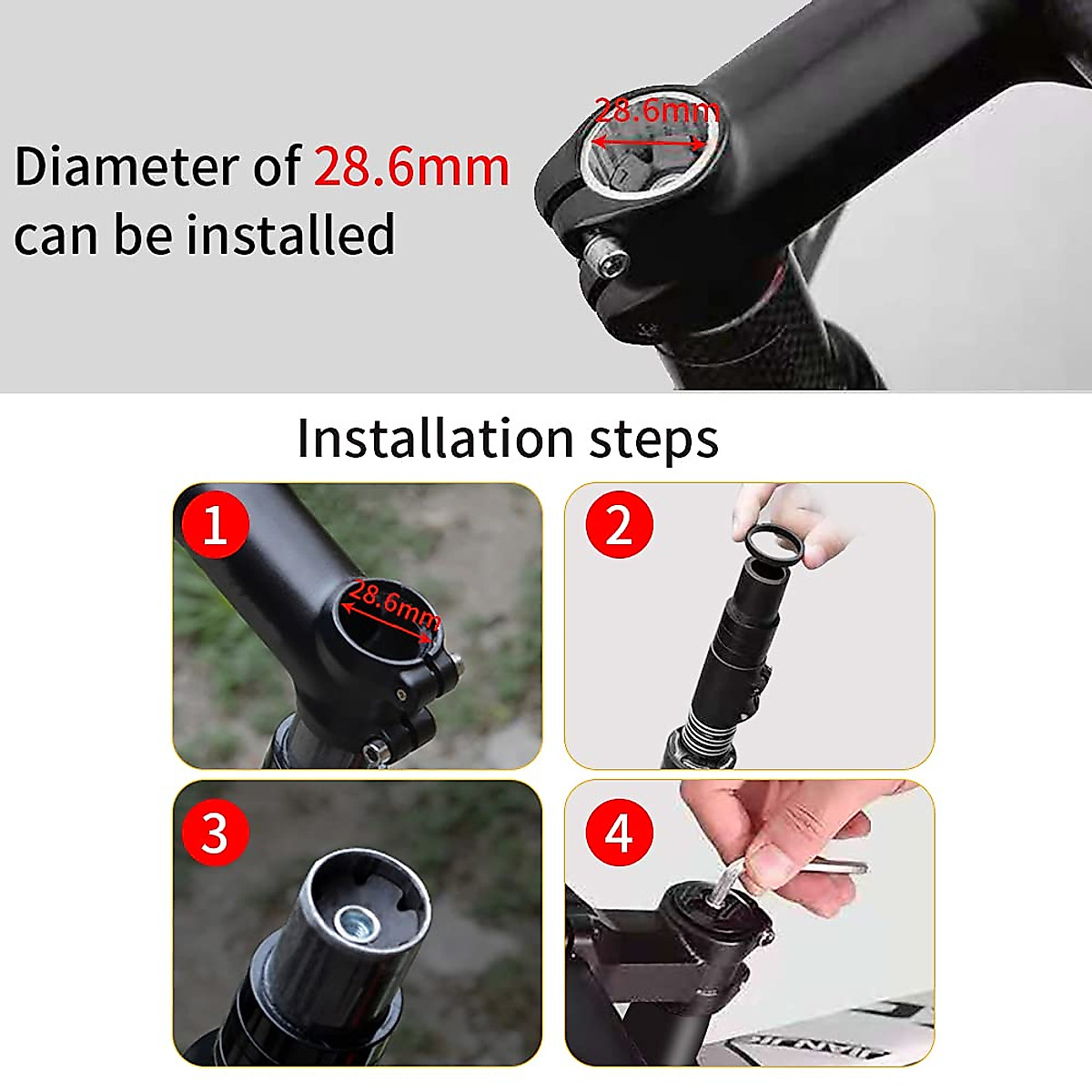 baluoqi Bicycle Headset Spacer 1-1/8 inch 28.6mm with Stem Top Cap(carbon fiber),Headset Star Nut and Long Titanium Bolt Aluminium Alloy MTB Road Bike Stem Headset Spacer(Red)