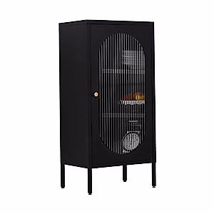 LINGZOE Steel Locker Display Cabinet with Tempered Glass Door,Metal Sideboard Cabinet for Kitchen livingroom Bedroom