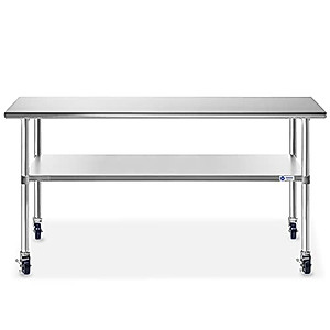GRIDMANN NSF Stainless Steel Work & Prep Table 72 x 24 Inches with Caster Wheels and Under Shelf for Restaurant, Home, Hotel