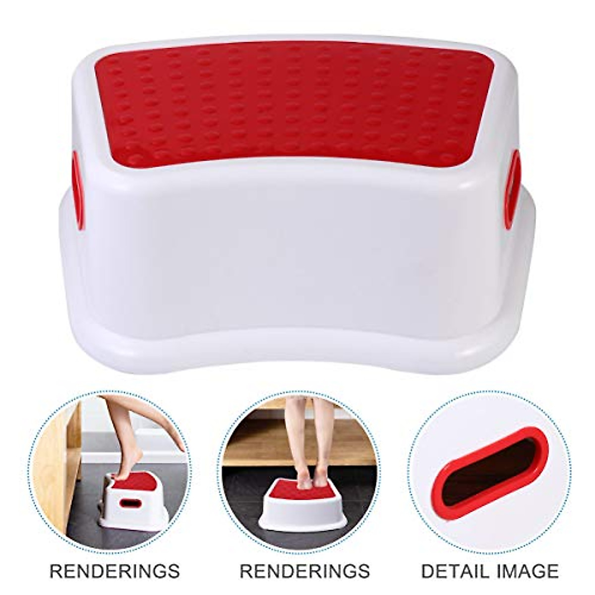 Step Stool Step 1pc Bathroom Potty Plastic Multifunctional Red Room Handle Adult Toddler Kids Footstool Safety and Non- Lightweight Non Small Bedroom Light Toddlers Baby Foot Stool