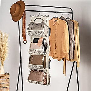 CLOZZERS 8 Pocket Hanging Purse Organizer for Closet, Handbag Storage with Clear Vinyl Pockets. Animal Print Grey