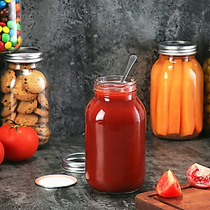 YEBODA 32 oz Mason Jars Canning Jars with Airtight Lids and Bands 6 Pack Ideal for Preserving, Meal Prep, Overnight Oats, Jam, Jelly, Jams, Spice, Sauces, Salads, Yogurt, Wedding Favors