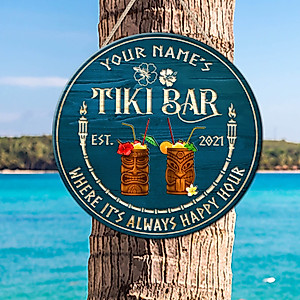 Artsy Woodsy Custom Tiki Bar Printed Wood Sign (Not Real Carved or Neon Sign), Summer Decor, Pool Sign, Backyard Bar & Grill Patio Porch Deck Home Pub Man Cave, Gifts for Beach Lovers (01)