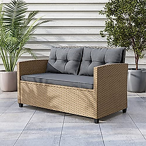 Muse & Lounge Co. Mobler Transitional Steel Frame and All-Weather Wicker 48 in. Wide 2-Seater Patio Loveseat for Outdoor, Garden, Poolside, Balconies, Natural Brown