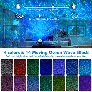 Star Projector, Galaxy Night Light Projector with Bluetooth Music Speaker, 14 Color Moving Ocean Wave Effects, Skylight with Remote&Upgraded Smart App&Alexa Control, Present for Kids, Adults (Black)