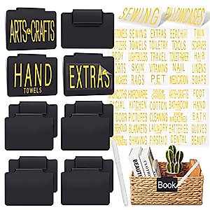 FOVERN1 63 Pieces Basket Labels Clip Set, Include 12 Pieces Removable Bin Clips Labels with 50 Pieces PVC Tag Stickers, 1 Pieces Chalk Marker, for Storage Bin Basket Box Hanging Bin Clip Label