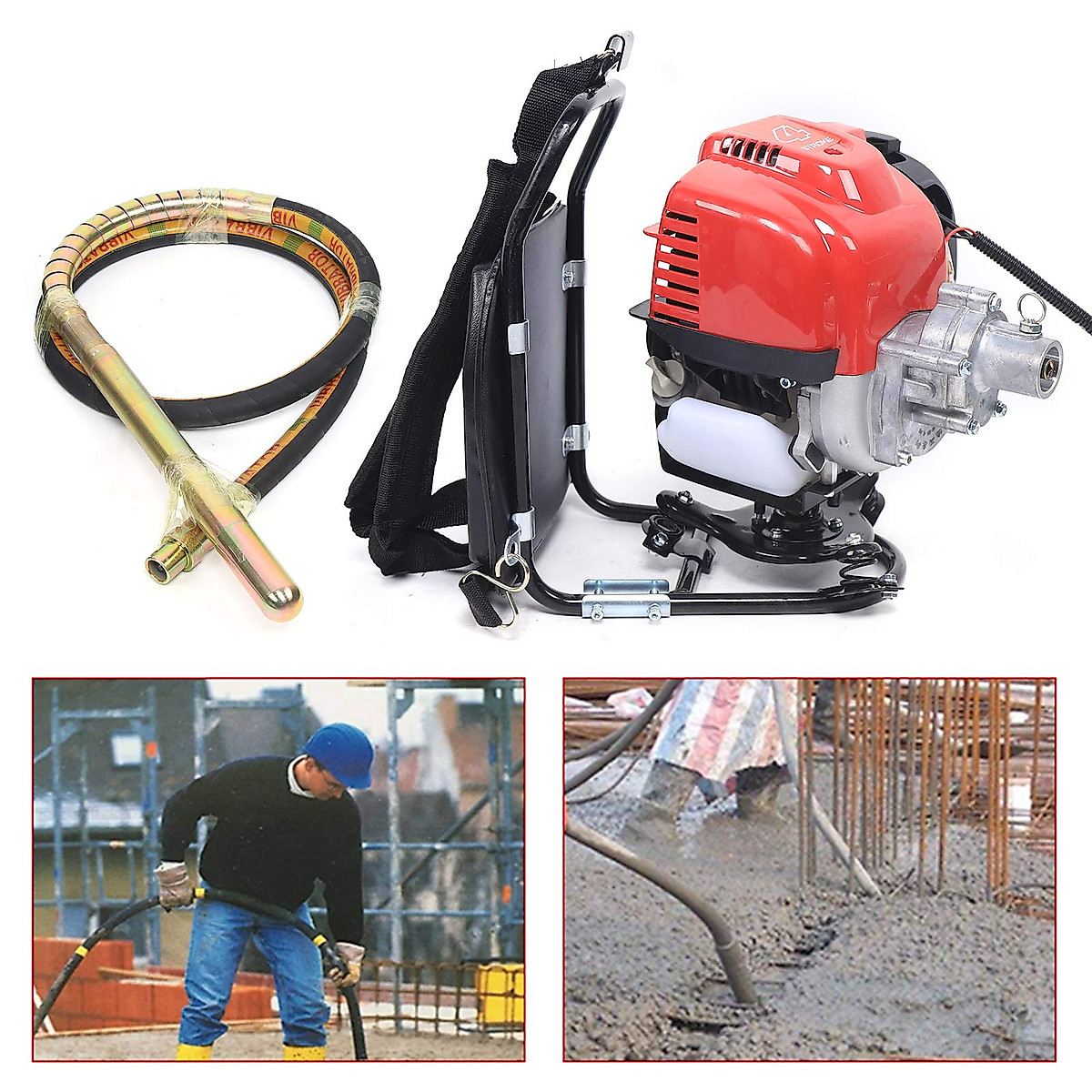 1.4HP Concrete Vibrator 38.7CC Single Cylinder Backpack Vibrator Portable Insertion Vibrator Air Bubbles Level Remover Construction Tool for Construction Sites