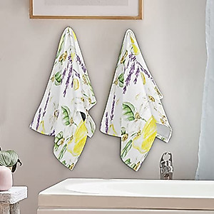 Kigai Lavender Lemon Hand Towels Set of 2, Highly Absorbent Soft Towel Decorative Hand Towel for Kitchen and Bathroom 14x28 Inch