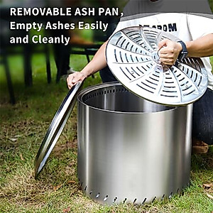 Stainless Smokeless Fire Pit 19.4 Inches Outdoor, Portable Firepit Durable Stainless Steel for Wood Burning, Smokeless Fire Pits with Removable Ash Pan