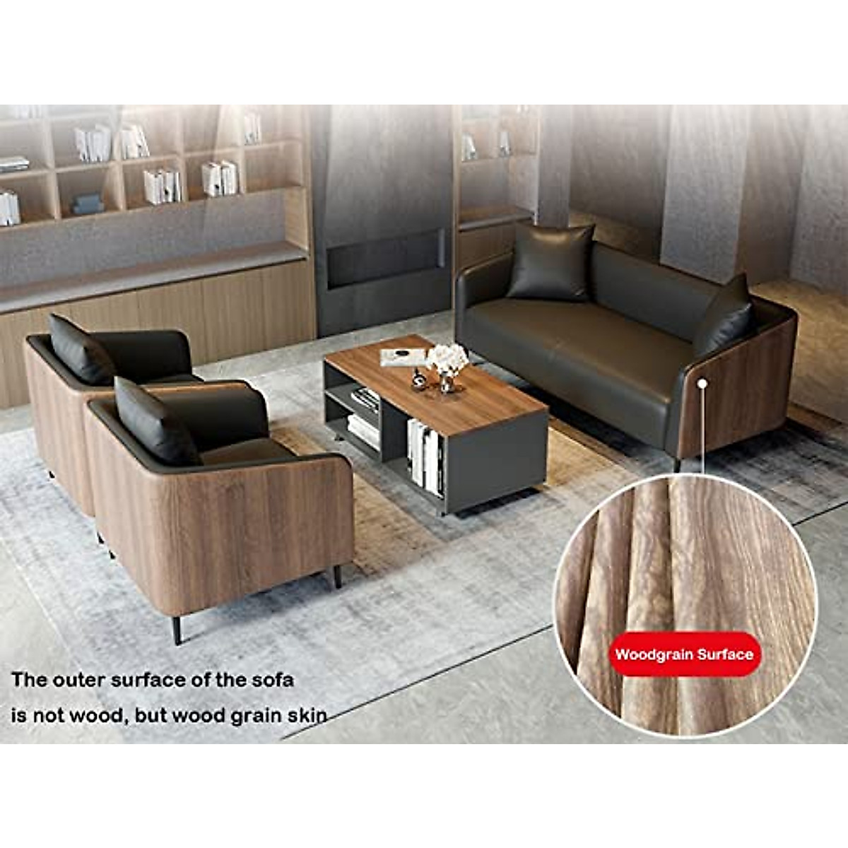 Sofa Couch Living Room Sofa with Throw Pillows Modern Faux Leather Breathable Fabric Sofa Couch Carbon Steel Support Legs High Density High Rebound Sponge Cushions for Living Room Office