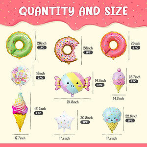 Ice Cream Balloons,12 PCS Large donut Candy Ice Cream Theme Balloons, Ice Cream Party Decorations, Foil Mylar Balloons for Ice Cream Summerr Hawaii Birthday Baby Shower Party Supplies
