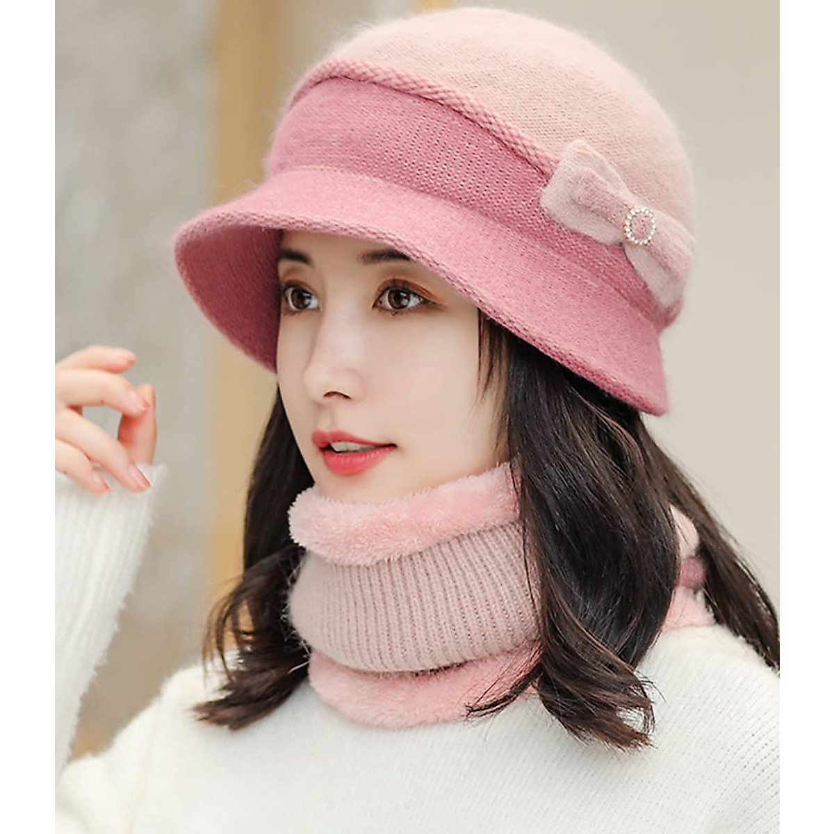 Hat and Scarf for Women, Women's Hat Scarf Set Warm Beanie Knitted Wool Hat Outdoor Cold Proof Scarf Hat Winter Hat Women