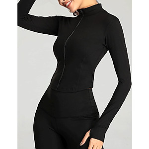 Gnveub Women’s Sports Running Jacket Slim Fit Stretchy Full Zip Athletic Workout Lightweight Jacket with Thumb Holes(Black,XL)