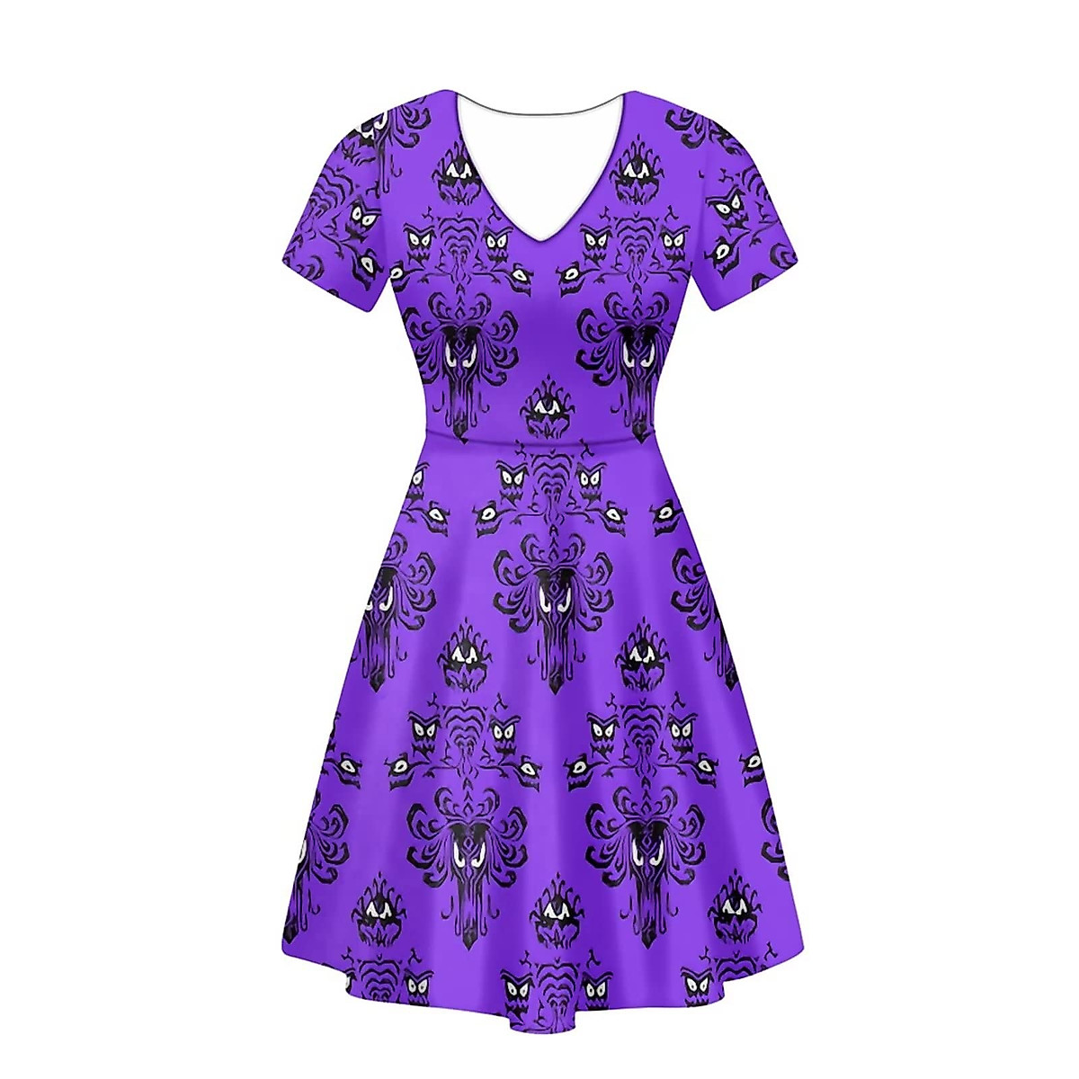 Xpyiqun Women Halloween Dresses A-line Party Cosplay Outfit Haunted House T-shirt Dress Spooky Print Short Sleeve Dance Tunic Dresses Fall Cloth Summer Beach Sun Dress Cover Up, 2XL